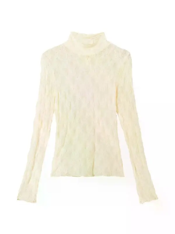 TWINSET Stretch Lace Turtleneck Top - Neutrals