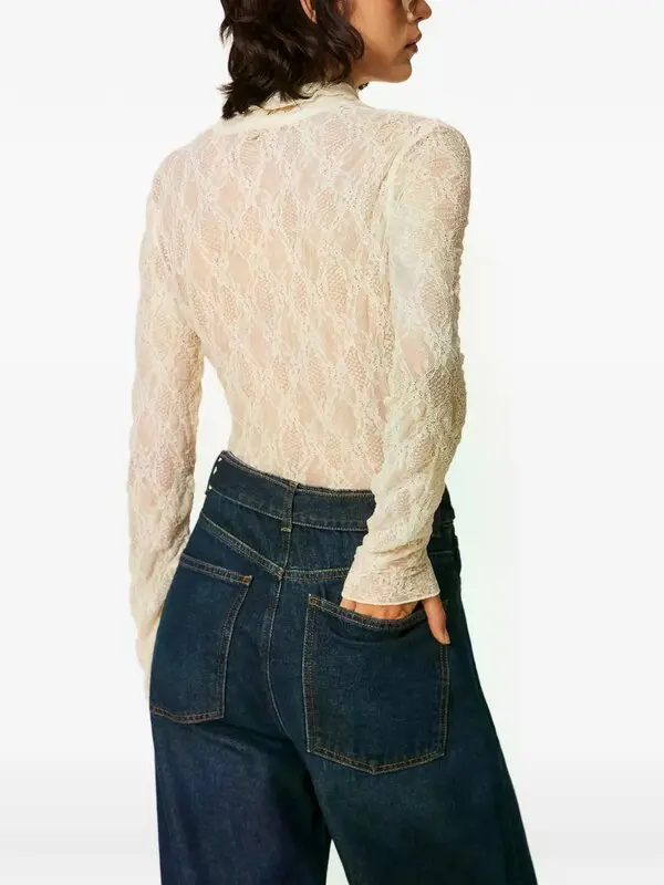 TWINSET Stretch Lace Turtleneck Top