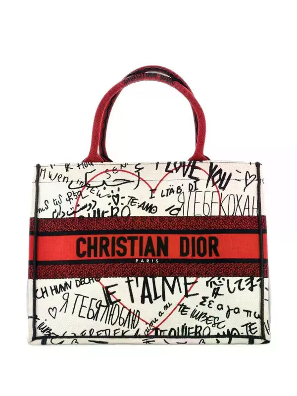 Dior Book Printed Canvas Medium Tote Bag - Neutrals