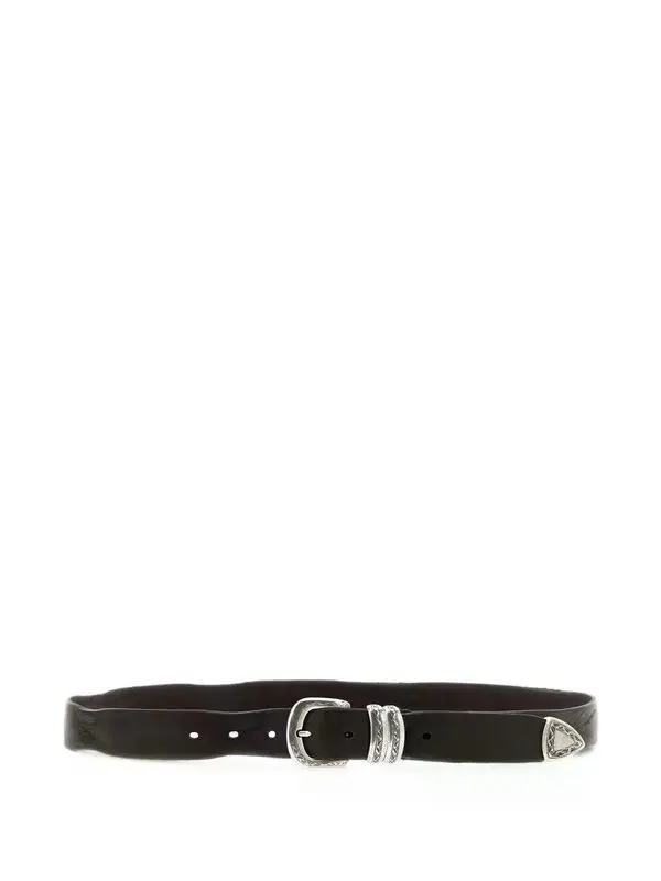 ZERBINI CLAUDIO Trittico Engraved Leather Belt - Brown