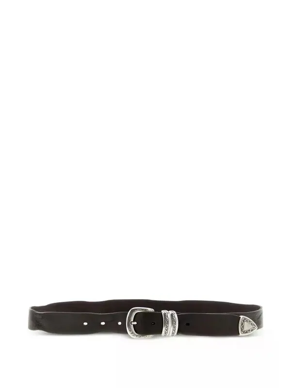 ZERBINI CLAUDIO Trittico Engraved Leather Belt - Brown