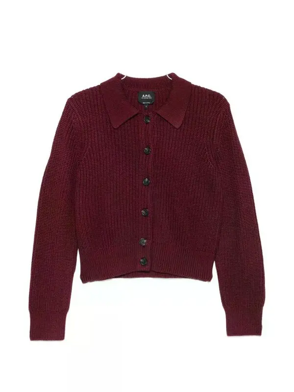 A.p.c. Ribbed Knit Cardigan With Classic Collar - Red
