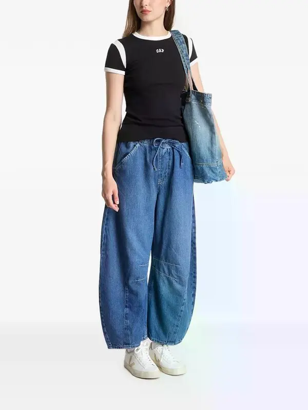 Gap Drawstring Barrel-leg Jeans In Faded Wash
