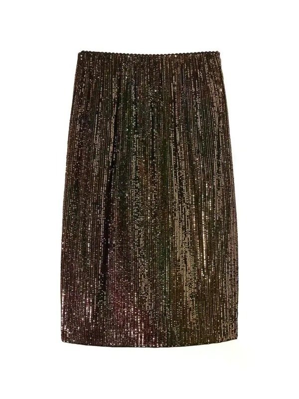 TWINSET Embellished Sequin Midi Skirt - Brown