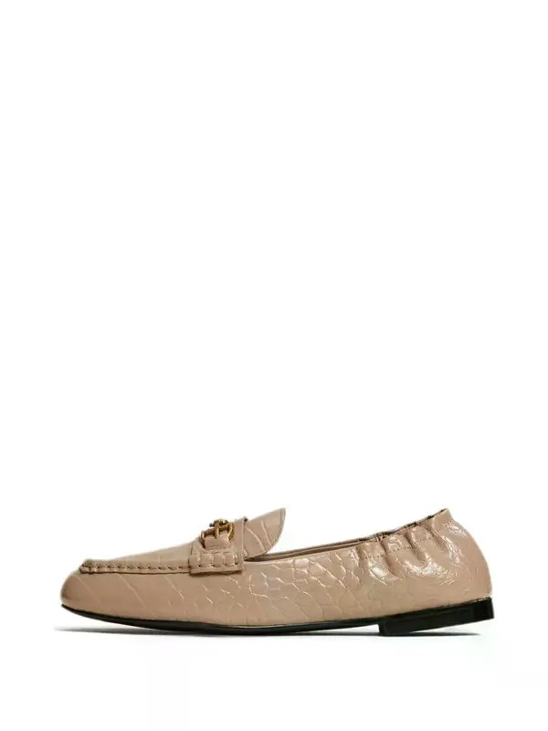 TWINSET Leather Moccasins With Crocodile Print - Neutrals