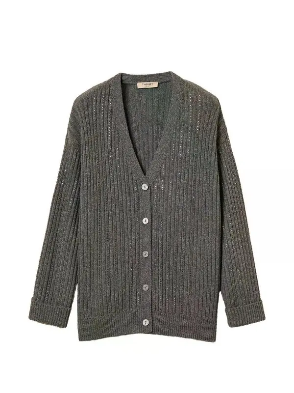TWINSET Wool Blend Cardigan With Rhinestones