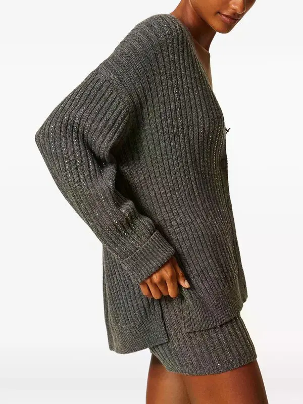 TWINSET Wool Blend Cardigan With Rhinestones