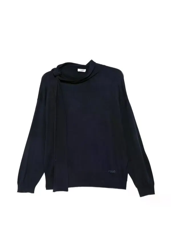 Liu Jo Tie-neck Rhinestone-logo Sweater - Blue