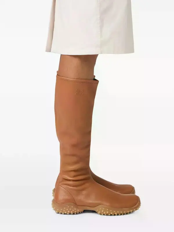 Miu Miu Stretch Nappa Leather Knee High Boots With Bubble Sole