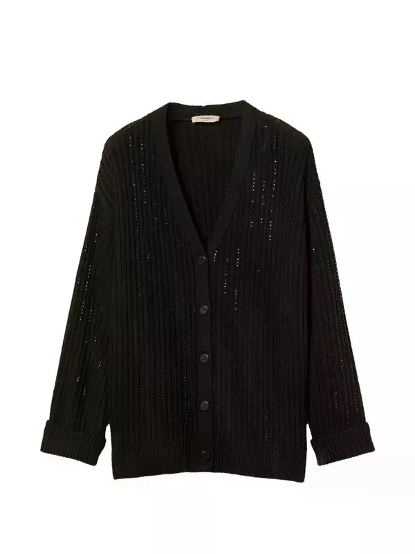 TWINSET Wool Blend Cardigan With Rhinestones - Black
