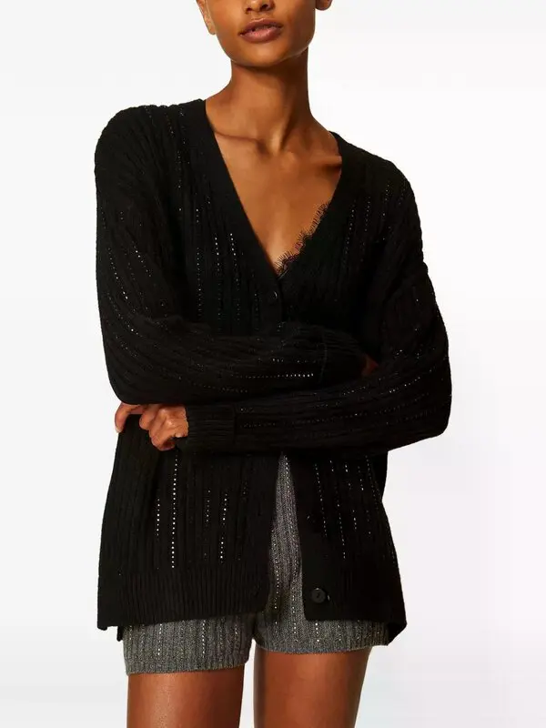 TWINSET Wool Blend Cardigan With Rhinestones
