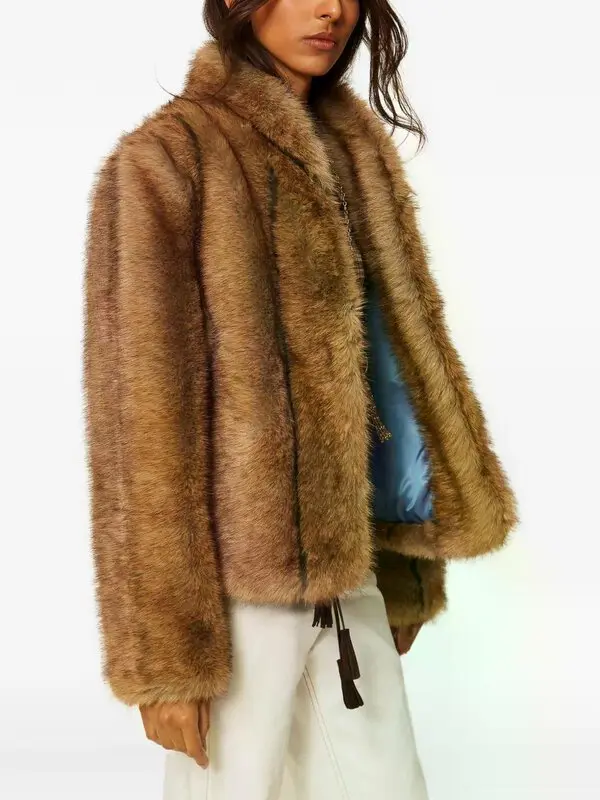 TWINSET Faux Fur Jacket With Stand Collar