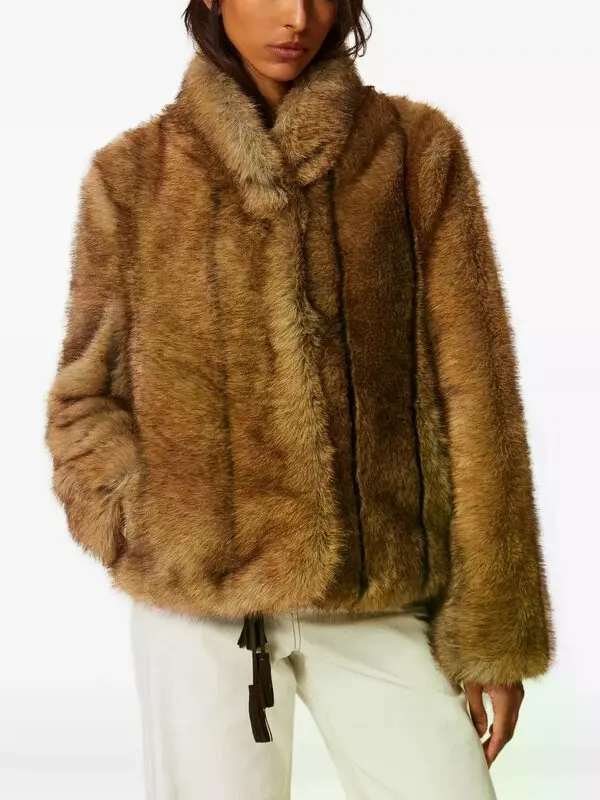 TWINSET Faux Fur Jacket With Stand Collar