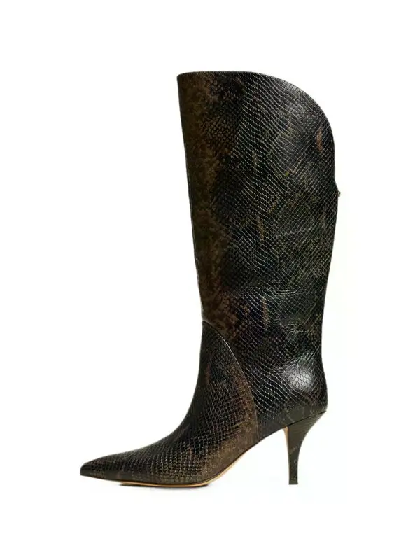 TWINSET Python Print High Leather Boots - Brown