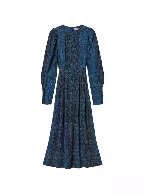 TWINSET Long Python-print Crew-neck Dress - Blue