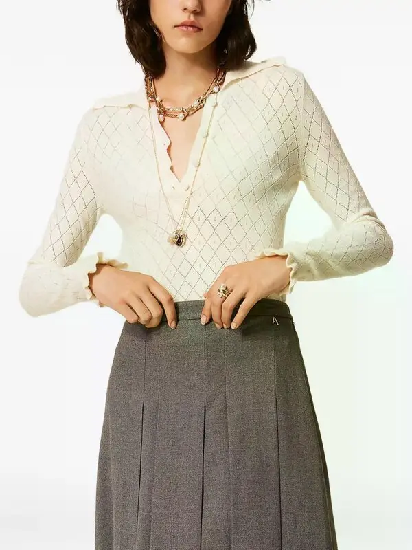 TWINSET Flannel Midi Skirt With Box Pleats And Logo Plaque