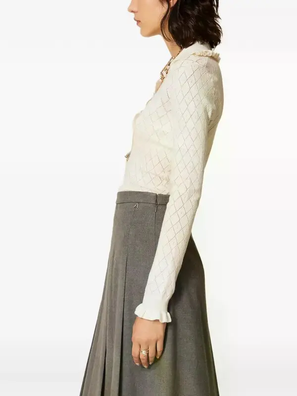 TWINSET Flannel Midi Skirt With Box Pleats And Logo Plaque