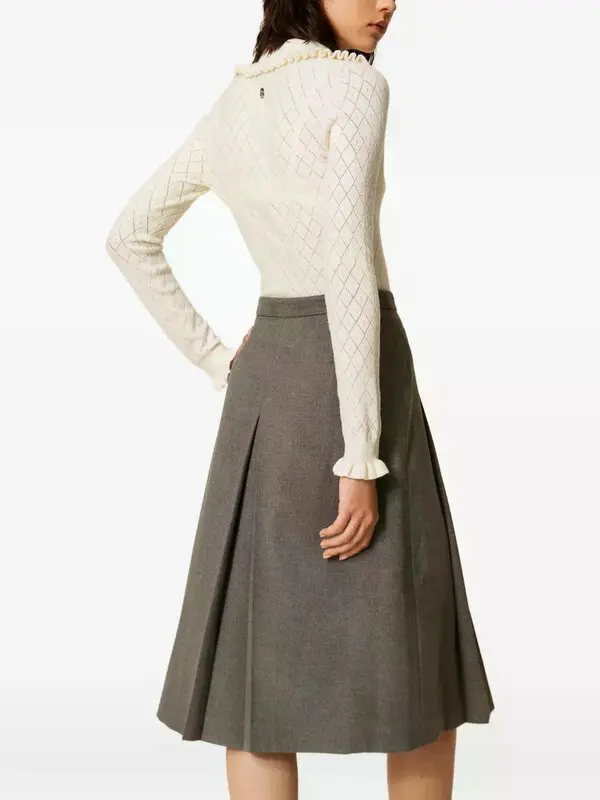 TWINSET Flannel Midi Skirt With Box Pleats And Logo Plaque