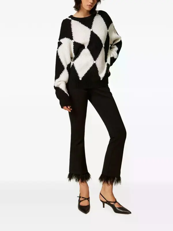 TWINSET Flared Trousers With Feather Trim