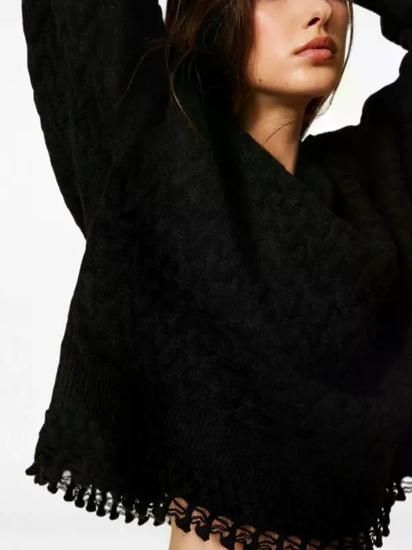 TWINSET Cable Knit And Crochet Jumper With V-neckline