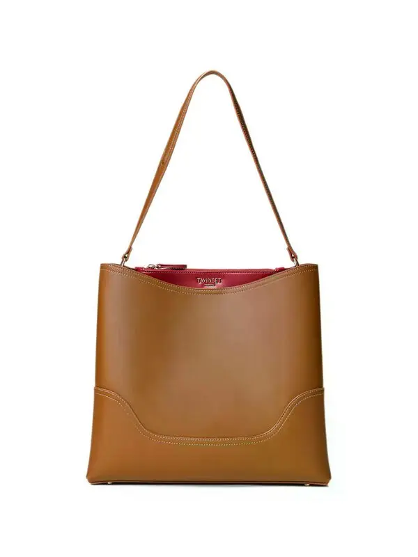 TWINSET Saffiano Effect Panelled Bucket Bag - Brown