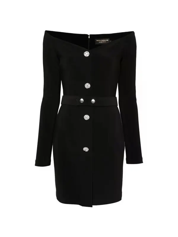 SIMONA CORSELLINI Off-shoulder Embellished Mini Dress - Black
