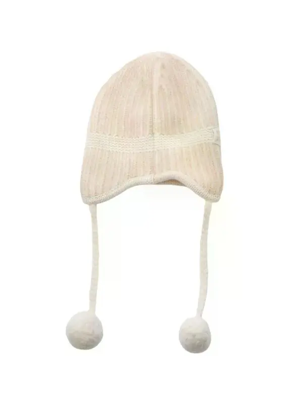 Miu Miu Beanie Hat With Pompoms And Braided Straps
