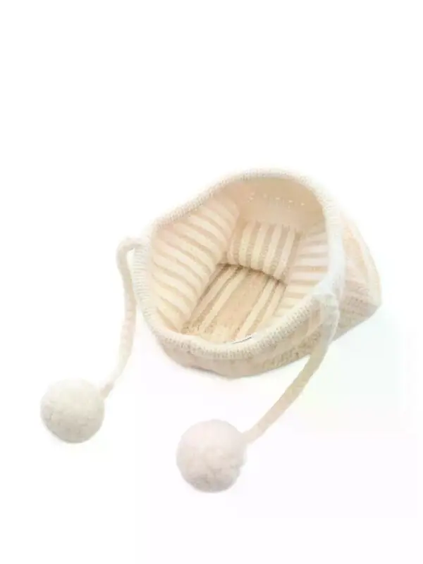 Miu Miu Beanie Hat With Pompoms And Braided Straps