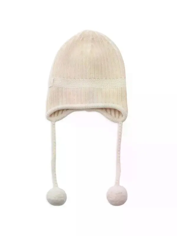 Miu Miu Beanie With Pompoms - Neutrals