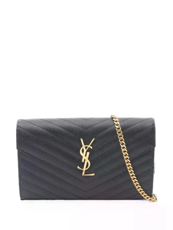Saint Laurent 2020s Cassandre Chevron-quilted Clutch Bag - Black