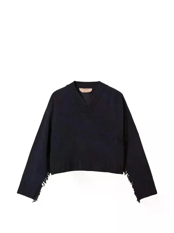 TWINSET Wool Blend Jumper With Fringe Detailing - Blue