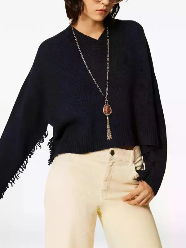 TWINSET Wool Blend Jumper With Fringe Detailing - Blue