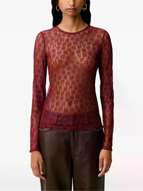 Claudie Pierlot Floral Lace Long Sleeve Top - Red