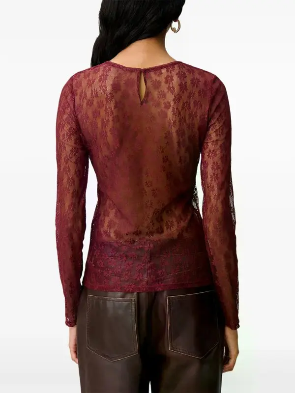 Claudie Pierlot Floral Lace Long Sleeve Top - Red