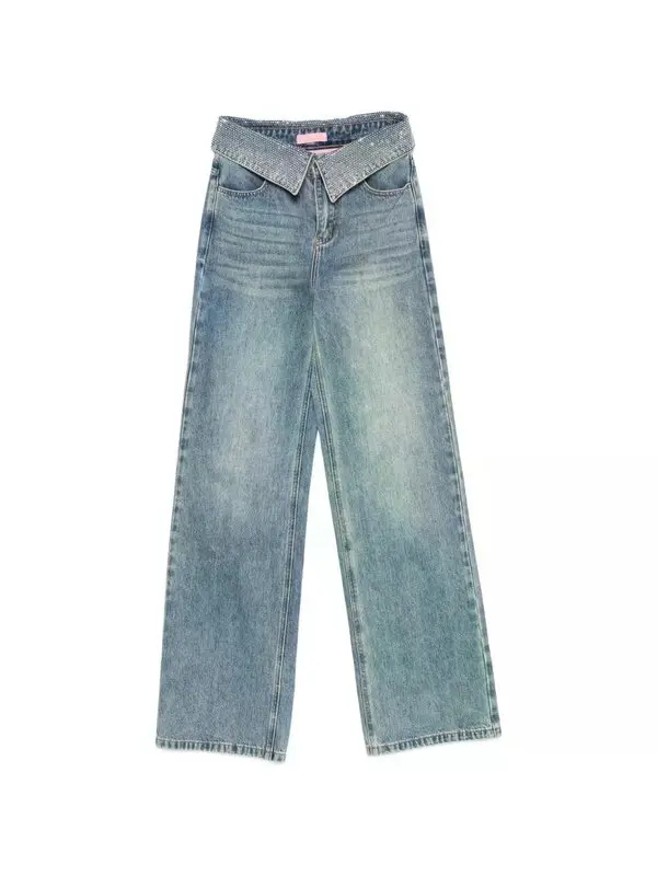 TWENTY FOURHAITCH Crystal-embellished Wide-leg Jeans - Blue