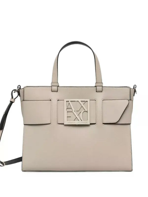 Armani Exchange Tote Bag With Logo Plaque - Neutrals