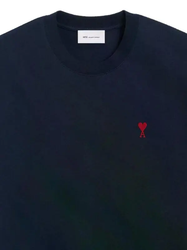 AMI Paris Cotton T-shirt With De Coeur Embroidery - Blue