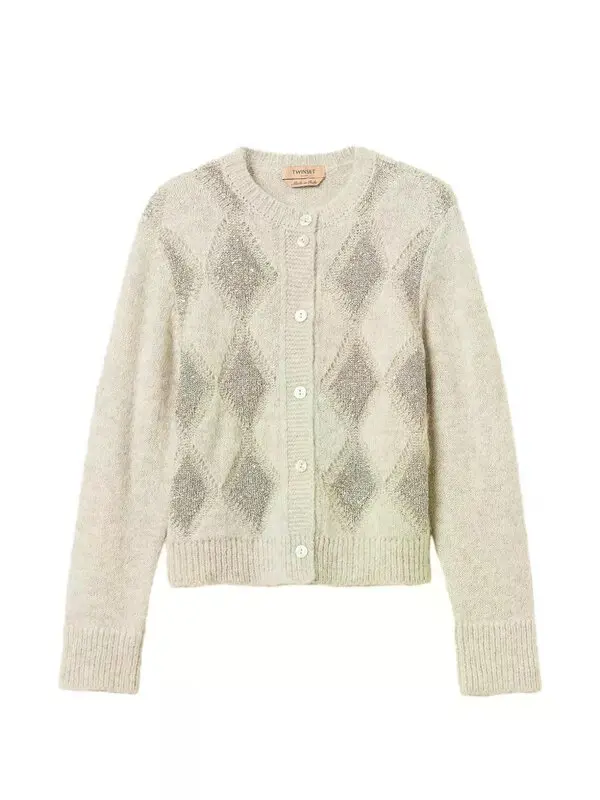 TWINSET Jacquard Diamond Cardigan With Sequins - Neutrals