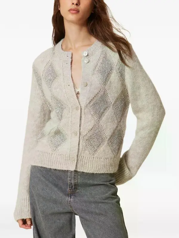 TWINSET Jacquard Diamond Sequined Cardigan
