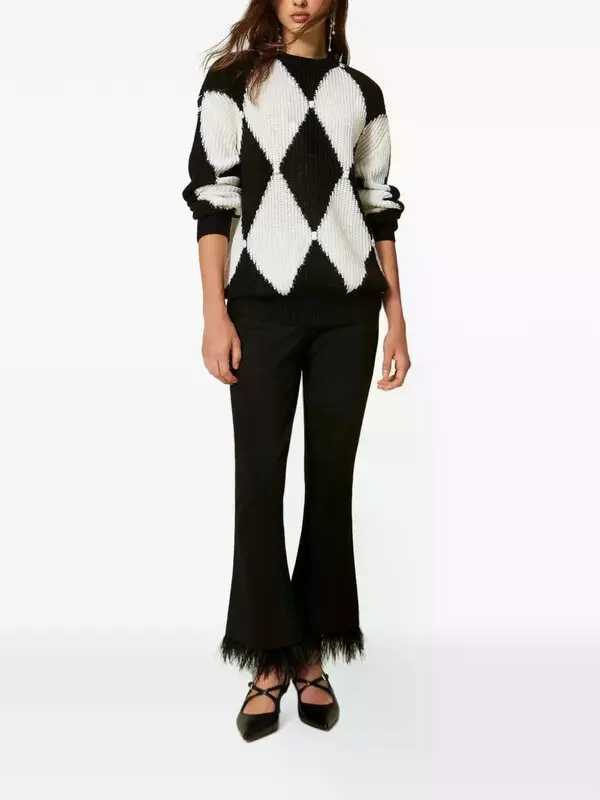 TWINSET Diamond Pattern Wool Blend Jumper With Embroidery