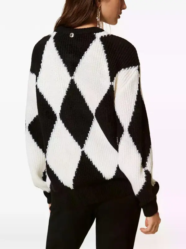 TWINSET Diamond Pattern Wool Blend Jumper With Embroidery