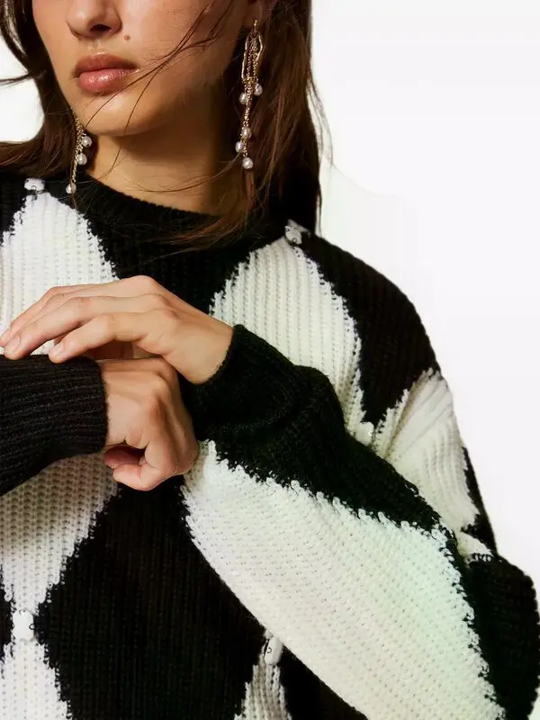 TWINSET Diamond Pattern Wool Blend Jumper With Embroidery