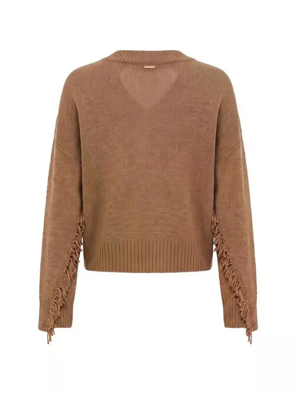 TWINSET Fringe Trim V-neck Sweater - Brown