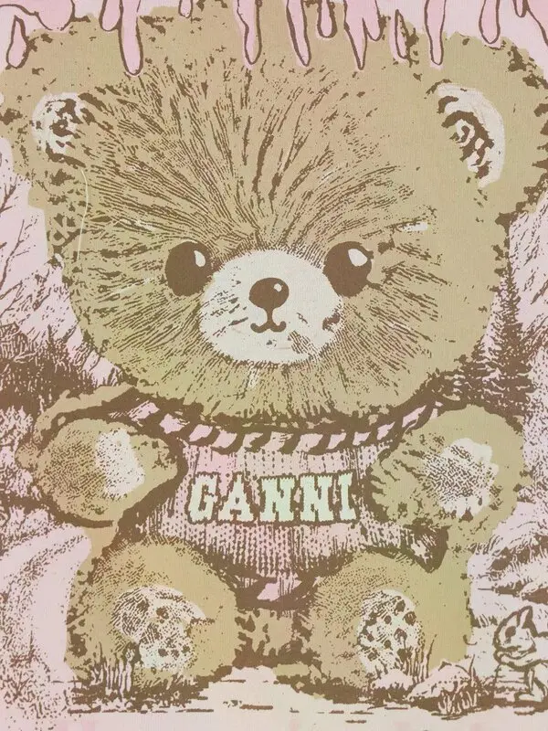 GANNI Cotton Bear Print T-shirt