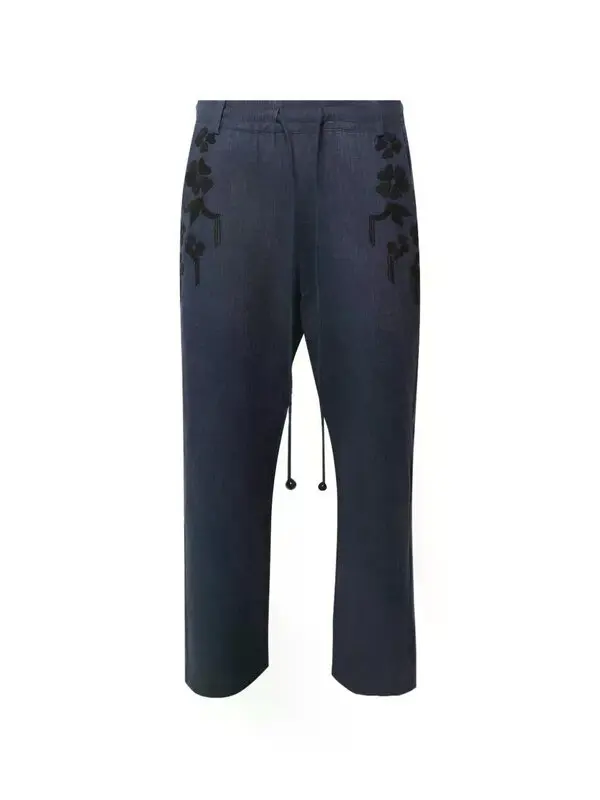 BAZISZT Sesame Floral-embroidered Straight-leg Trousers - Blue