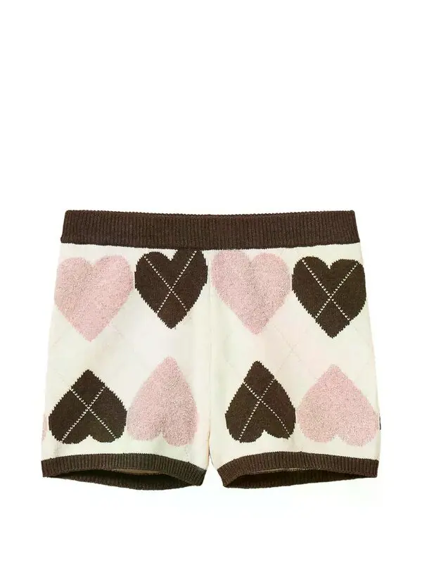 TWINSET Jacquard Knit Shorts With Heart Pattern - Neutrals