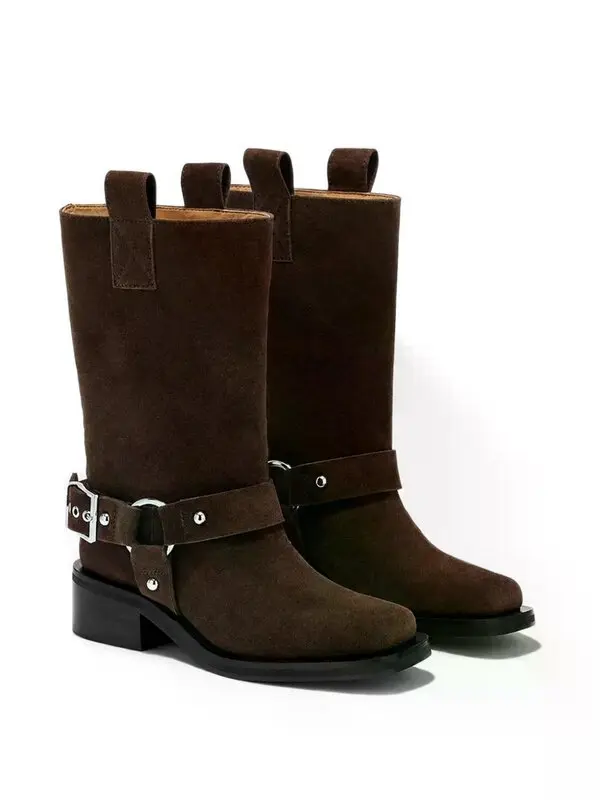 GANNI Mid-shaft Biker Boot In Suede