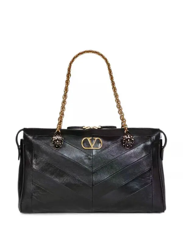 Valentino Garavani Panthea Shoulder Bag In Nappa Leather With Chevron Pattern - Black