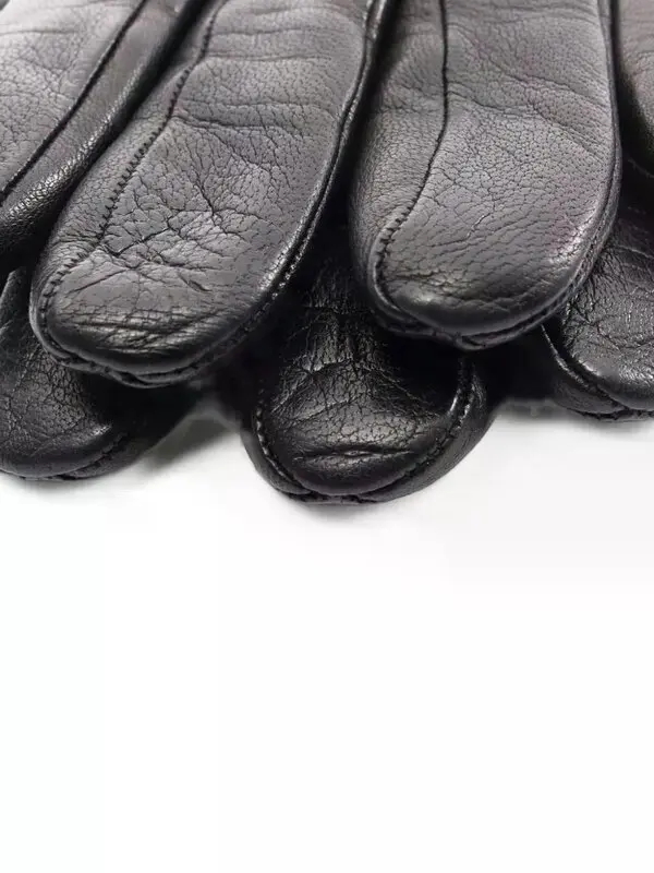 Prada Studded Leather Gloves With Enamelled Triangle Logo Plate - Black