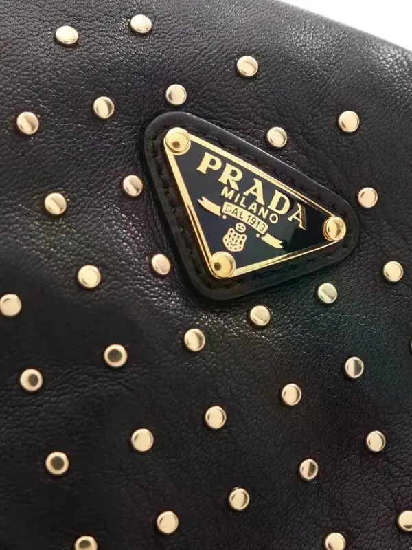 Prada Studded Leather Gloves With Enamelled Triangle Logo Plate